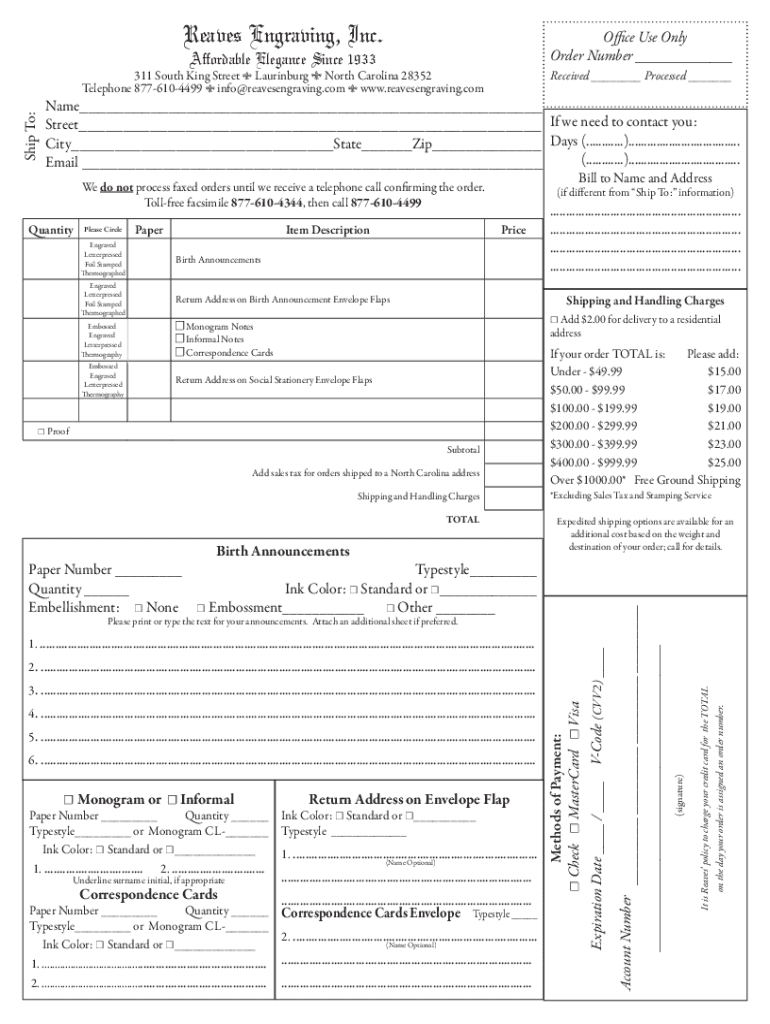 Fillable Online About UsReaves Engraving Fax Email Print - pdfFiller