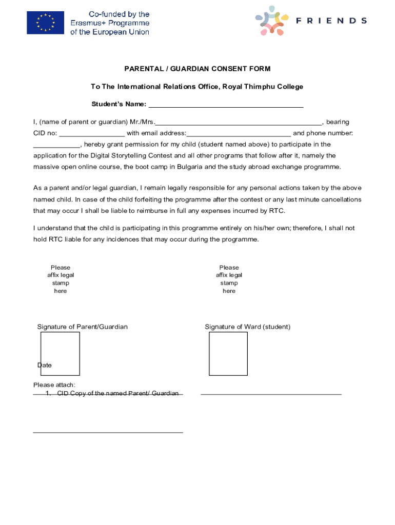 Fillable Online PARENTAL/ GUARDIAN CONSENT FORM To The ... Fax Email ...