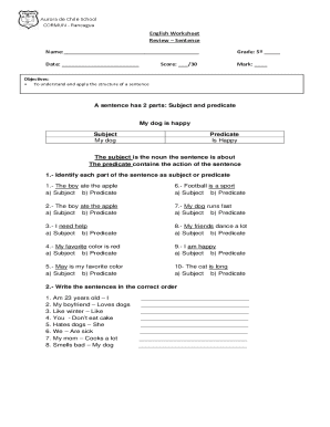 Fillable Online English Worksheet ReviewSentence Name Fax Email Print - pdfFiller