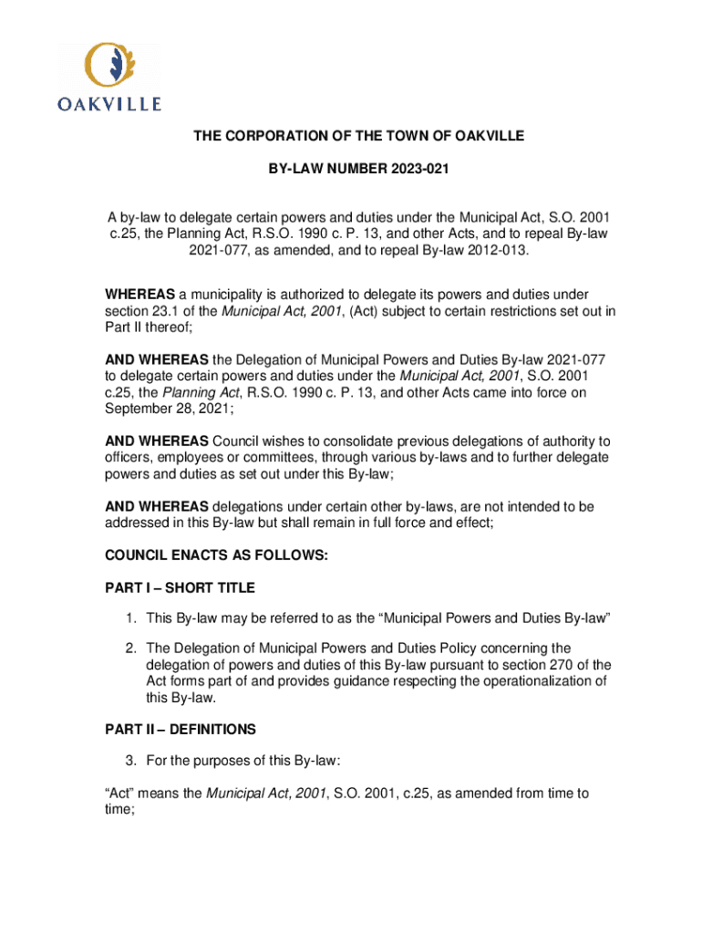 Fillable Online A by-law to delegate certain powers and duties under ...