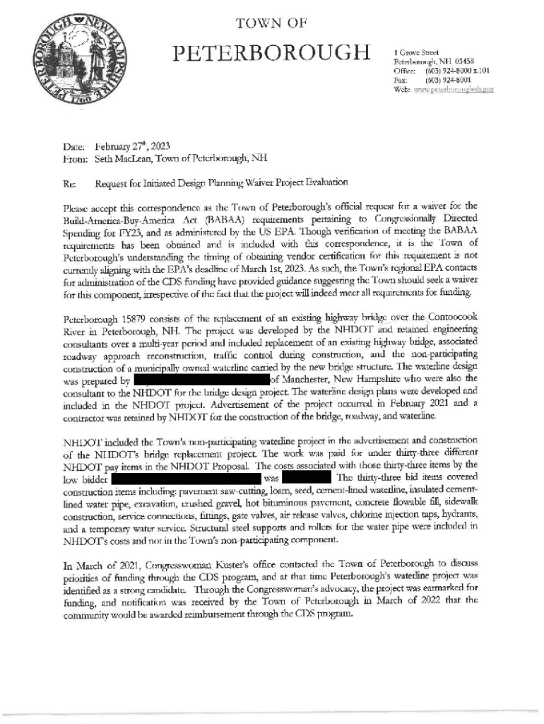 Fillable Online BABA Waiver Request CDS Peterborough, NH. BABA Waiver ...