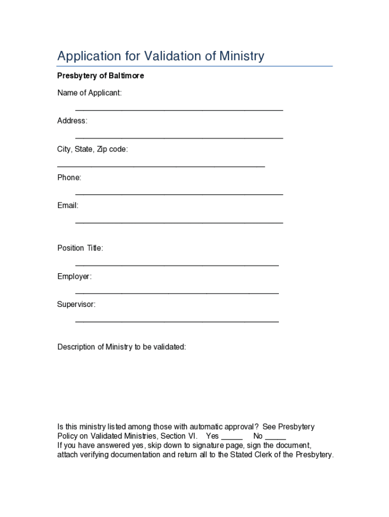Fillable Online Covenant Presbyterian Church-Ministry Information Form ...