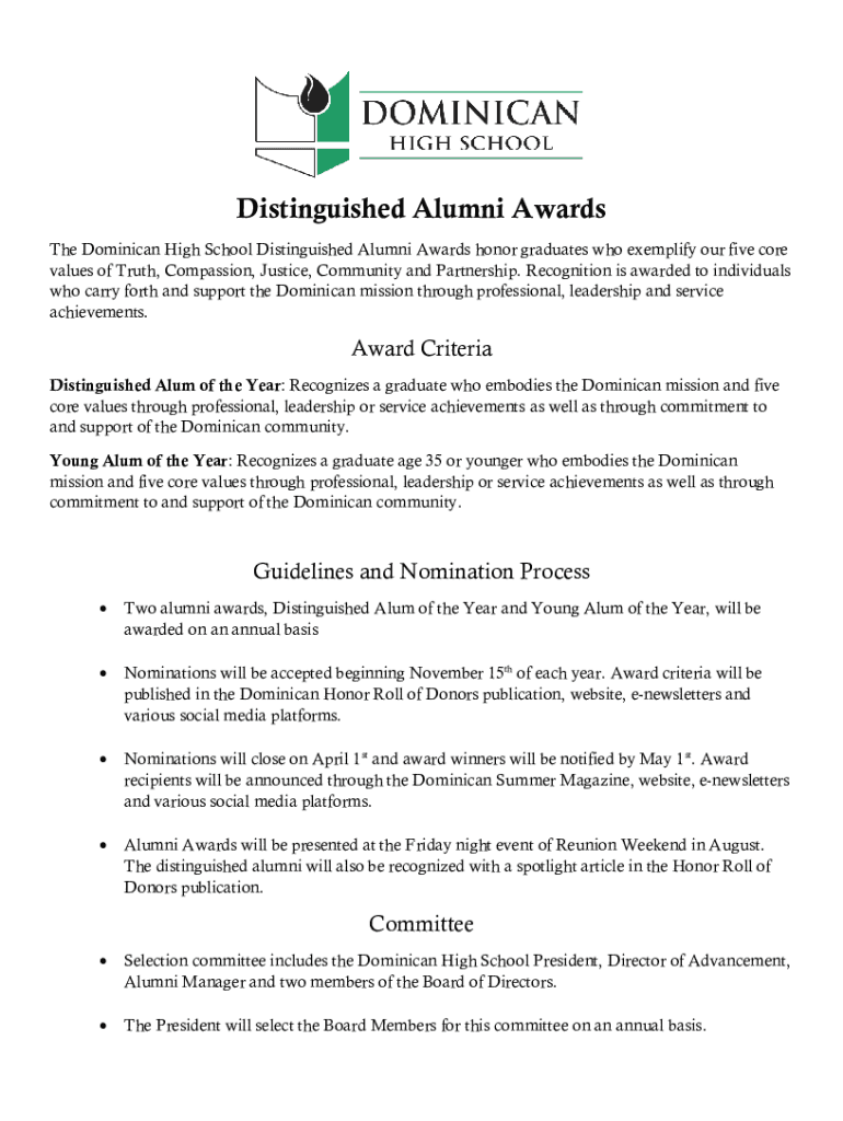 Fillable Online Distinguished Alumni Awards Fax Email Print - pdfFiller
