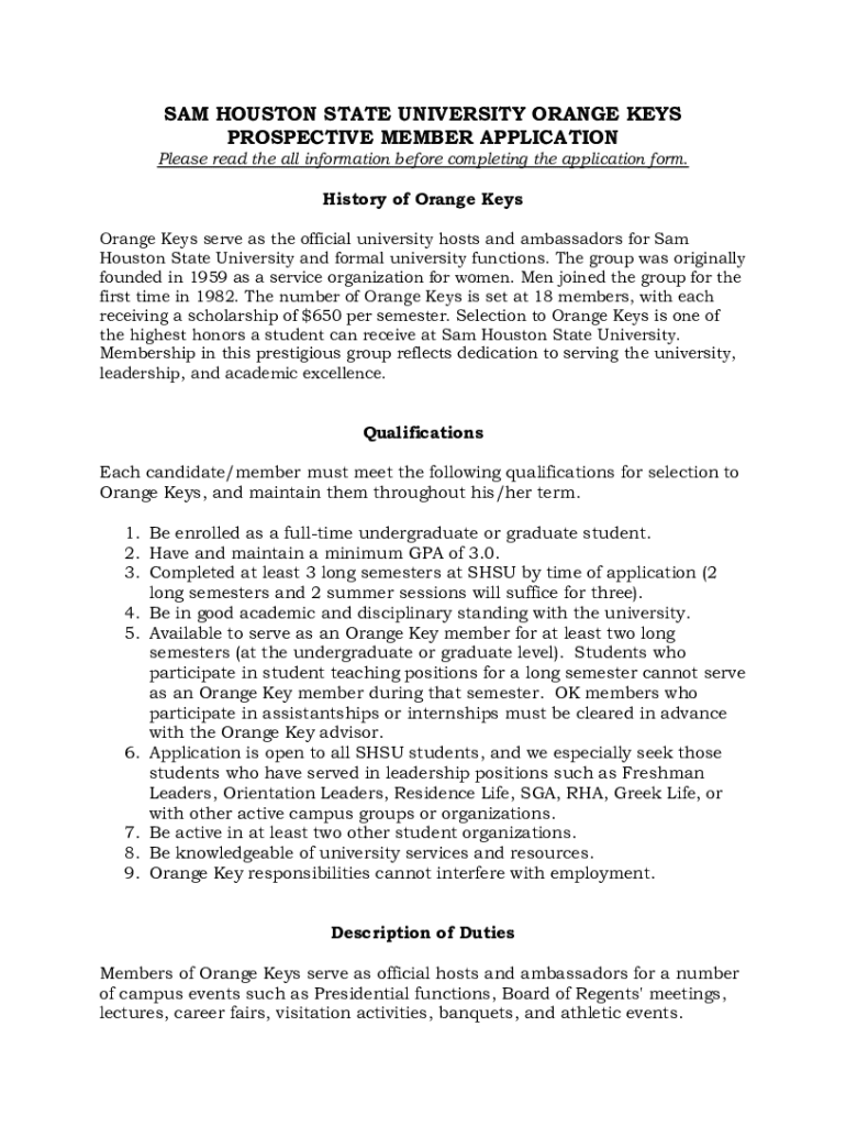 Fillable Online Orange Keys Prospective Member Application Fax Email ...