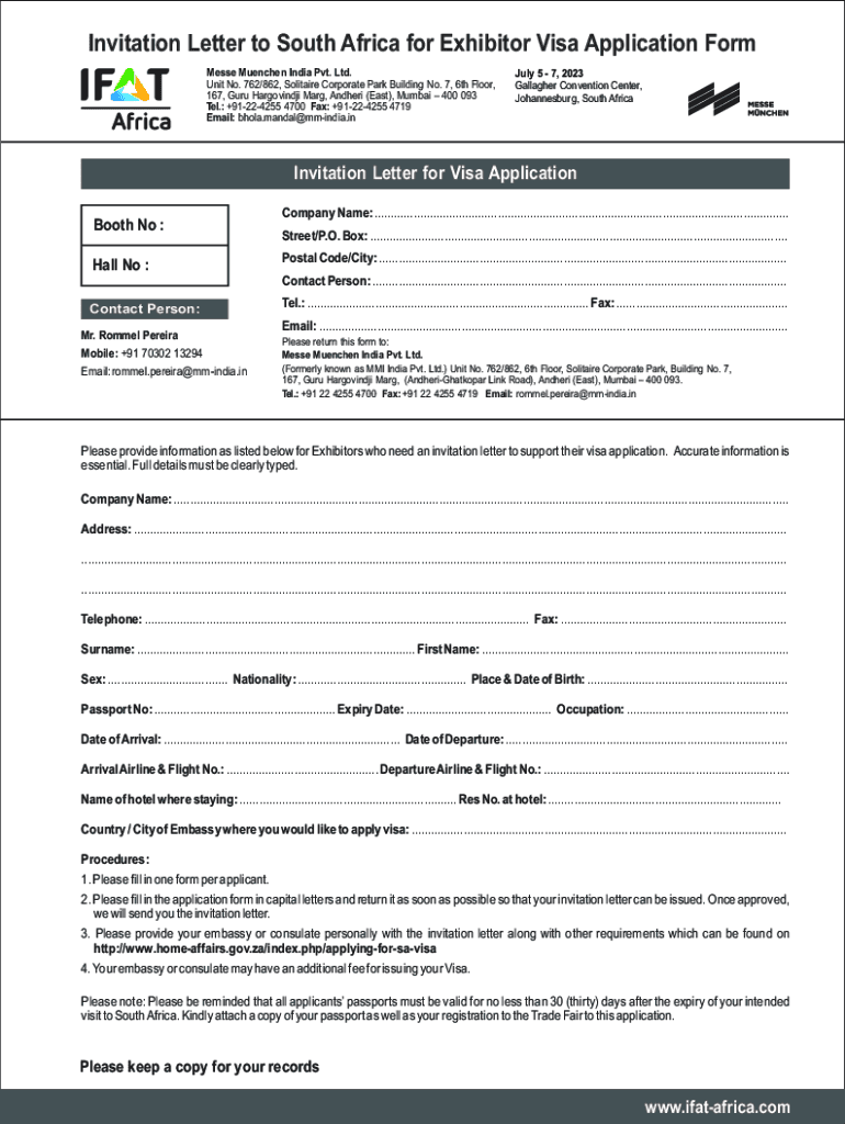 Fillable Online Exhibitor invitation letter to India for Visa ...