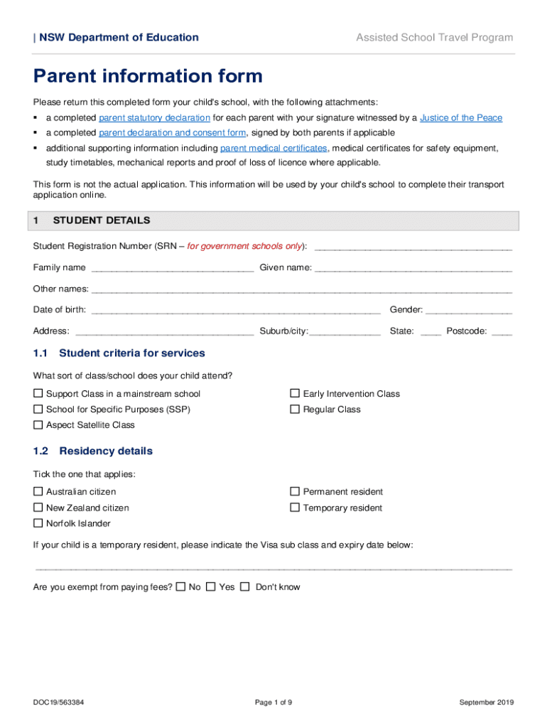 Fillable Online Parent information form. Parent information form Fax Email Print - pdfFiller