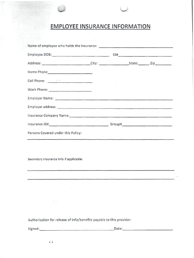 Fillable Online EMPLOYEE INSURANCE INFORMATION Fax Email Print - pdfFiller