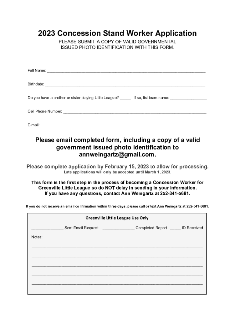 Fillable Online 2023 Concession Stand Worker Application - cloudfront.net Fax Email Print ...