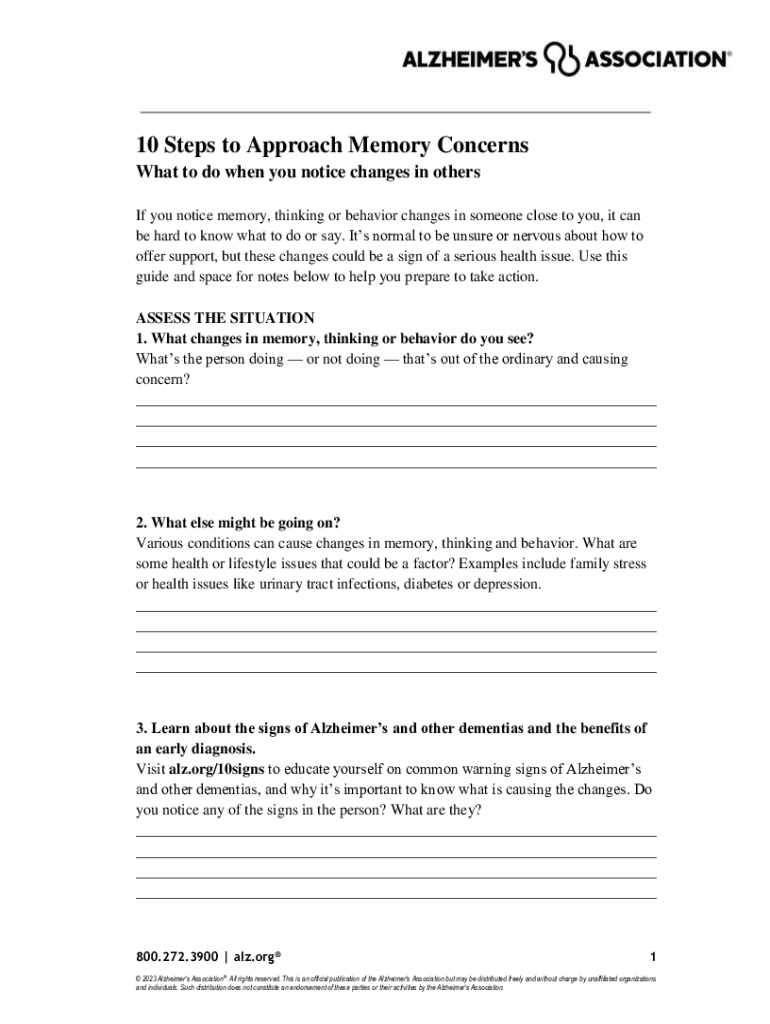 Fillable Online 10 Steps to Approach Memory Concerns in Others. 10 Steps to Approach Memory ...