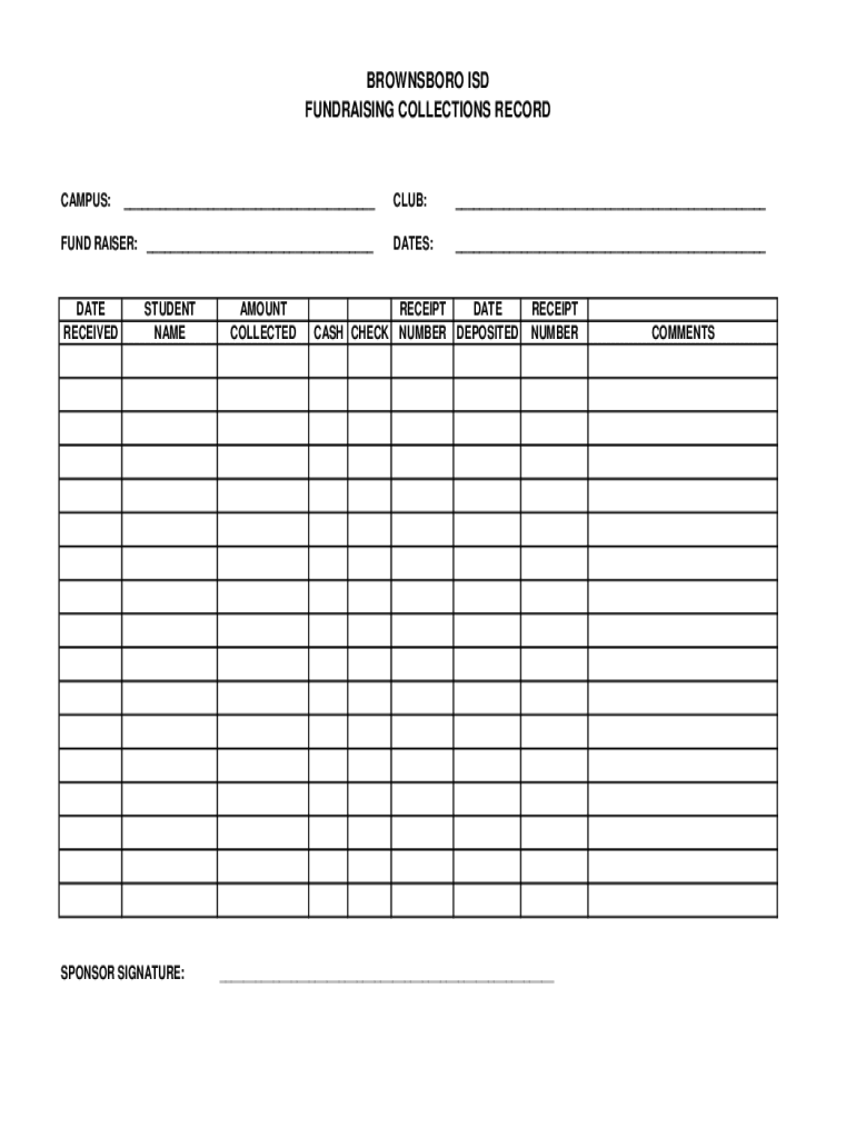 Fillable Online Fundraiser Collections Record Form Fax Email Print ...