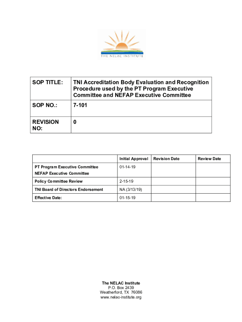 Fillable Online SOP TITLE: TNI Accreditation Body Evaluation and ...