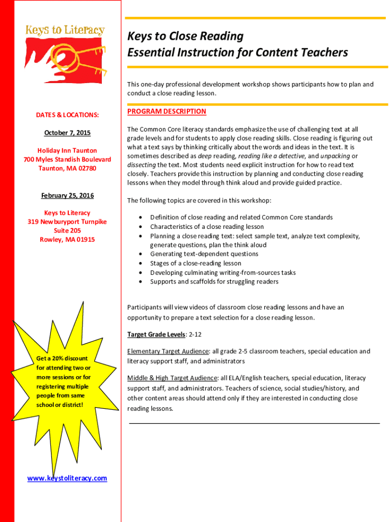 Fillable Online Keys to Close Reading Essential Instruction for Content ...
