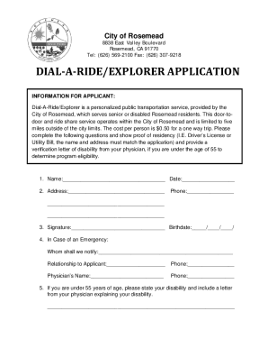 Fillable Online Rosemead Dial-A-Ride - Services Locator lacounty.gov Fax Email Print - pdfFiller
