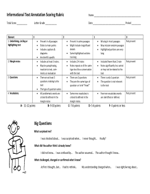 Fillable Online Informational Text Annotation Scoring Rubric Big ...