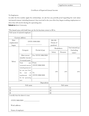 Fillable Online Certificate of Expected Annual Income Fax Email Print ...