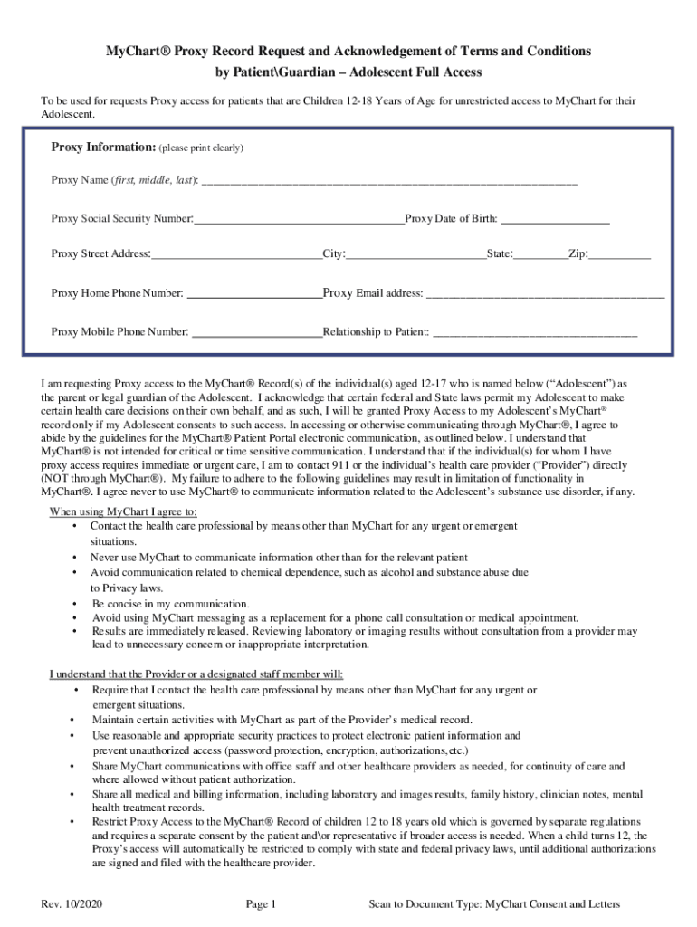 Fillable Online ( MyChart256 Proxy Record Request and Acknowledgement ...