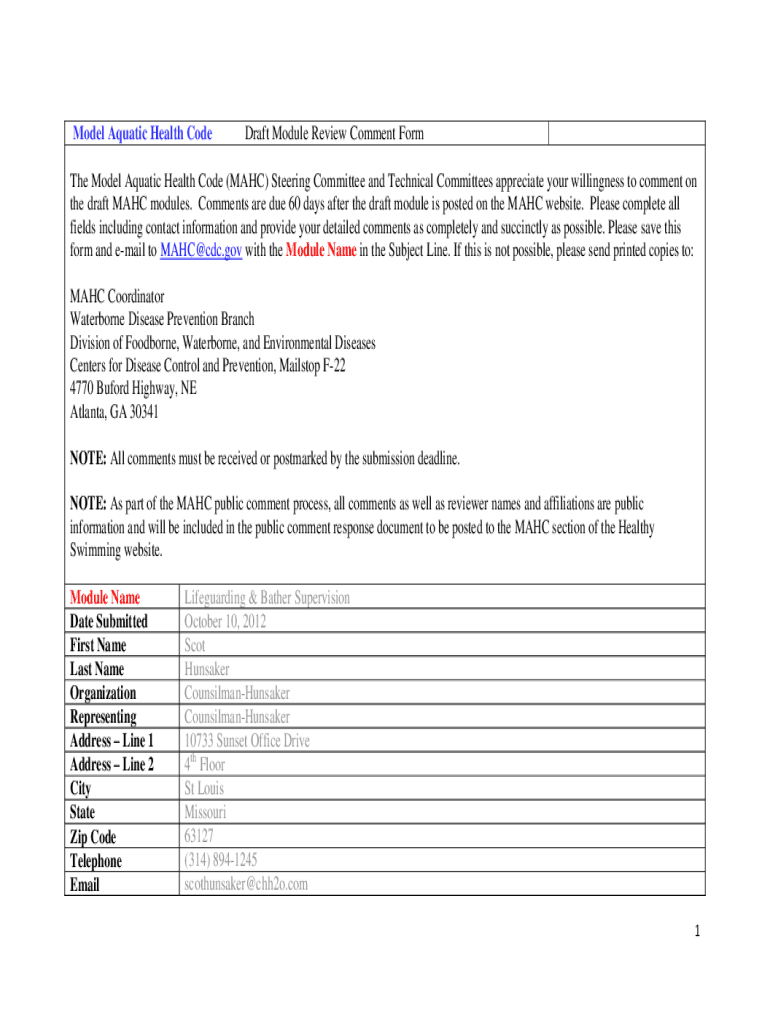 Fillable Online MAHC-Disinfection-Water-Quality-Module-Comment-Form ...