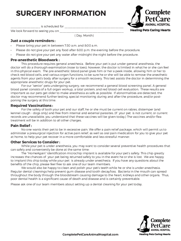 Fillable Online Surgical Reminders Fax Email Print - pdfFiller