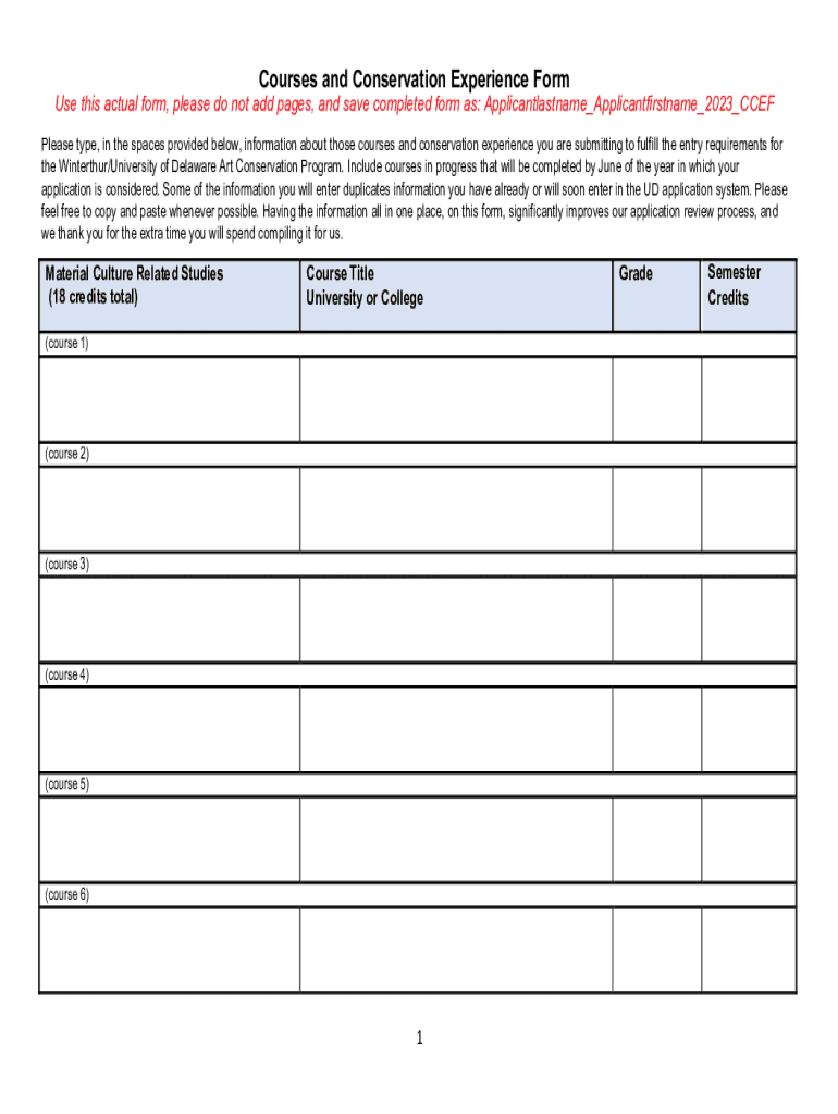 Fillable Online Supplemental Document 1 Course Information Form Fax Email Print - pdfFiller