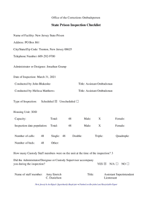 Fillable Online State Prison Inspection Checklist Fax Email Print ...