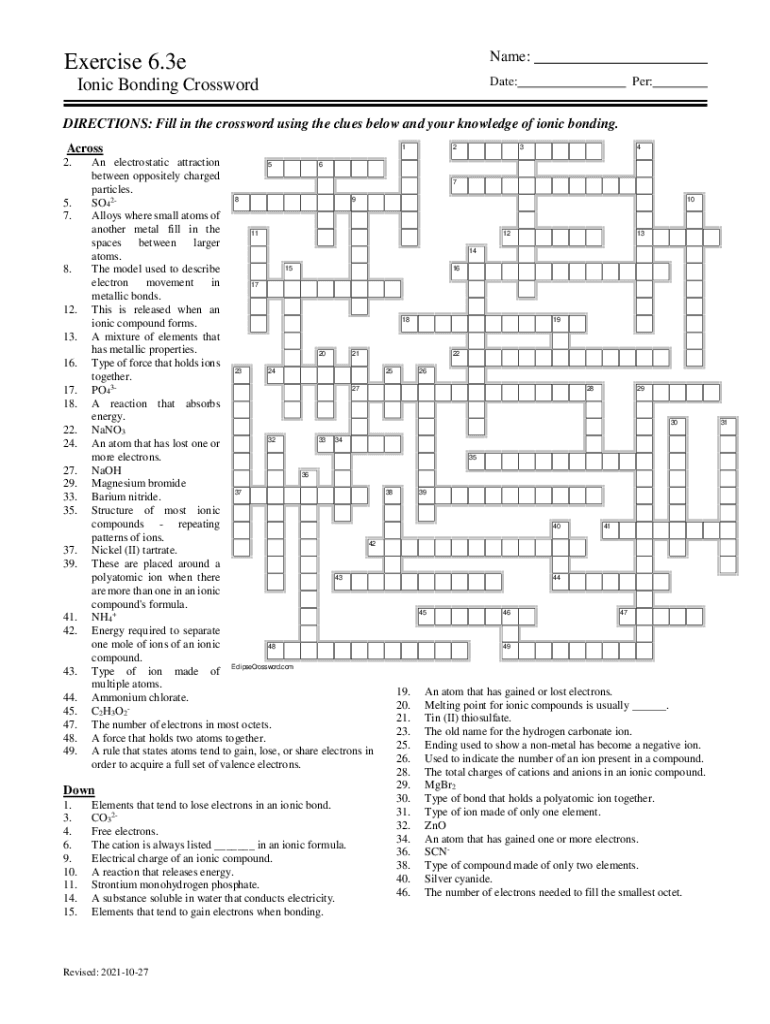 Ionic Bonding Puzzle Activity Answer Key - Fill Online, Printable ...