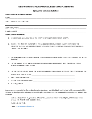 Fillable Online springville k12 ia Civil Rights Complaint Form Child ...
