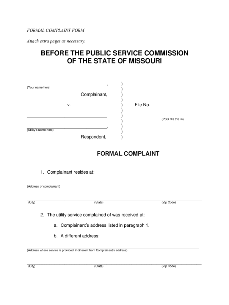 Fillable Online psc mo Public Service Commission Complaint Form and ...