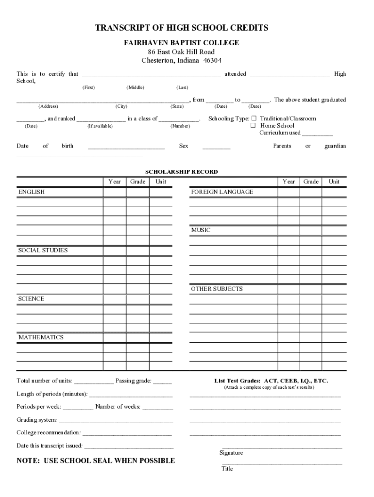 Fillable Online TRANSCRIPT-OF-HIGH-SCHOOL-CREDITS Fax Email Print ...
