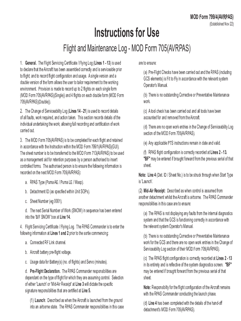 Fillable Online Instructions for Use Flight and Maintenance Log - MOD ...