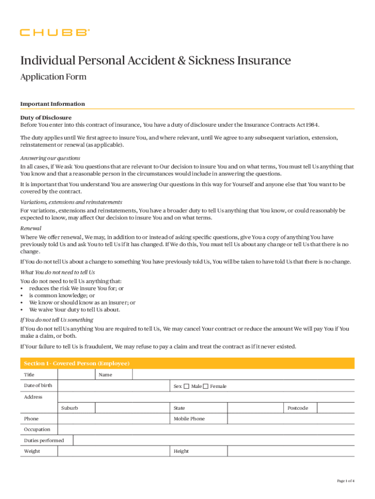 Fillable Online Individual Personal Accident & Sickness Insurance Fax ...