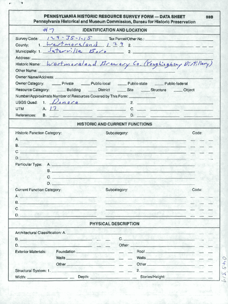 Fillable Online Historic Resource Survey Forms Fax Email Print - pdfFiller