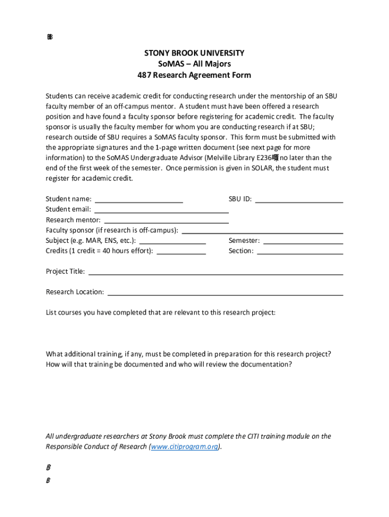 Fillable Online All Majors 487 Research Agreement Form Fax Email Print ...