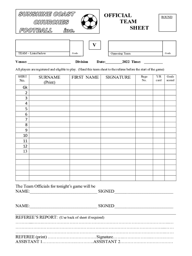 Fillable Online Blank Team Sheet Fax Email Print - pdfFiller