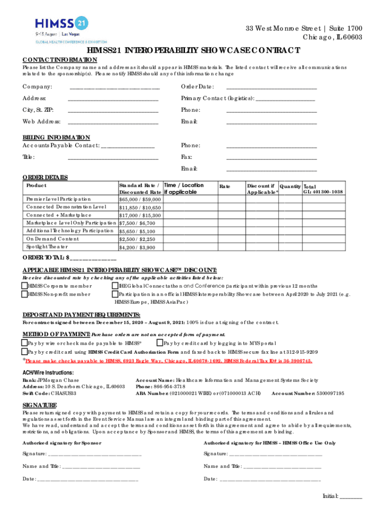 Fillable Online Interoperability ShowcaseHIMSS Global Health Conference ...