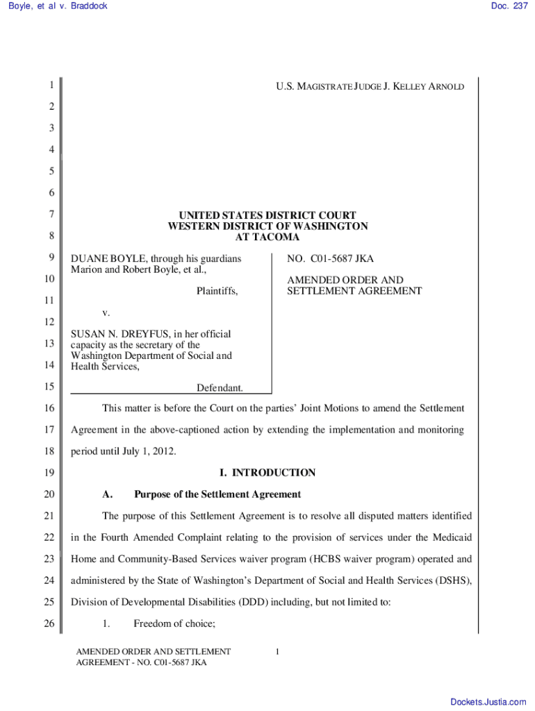 Fillable Online AMENDED ORDER AND SETTLEMENT AGREEMENT 234 by Judge J ...