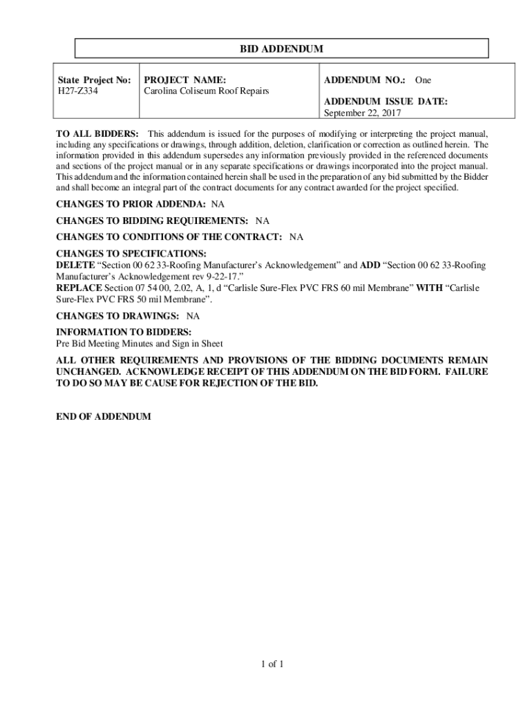 Fillable Online ADDENDUM NO. 1 Bid No. 20-0013 Request for Interest ...