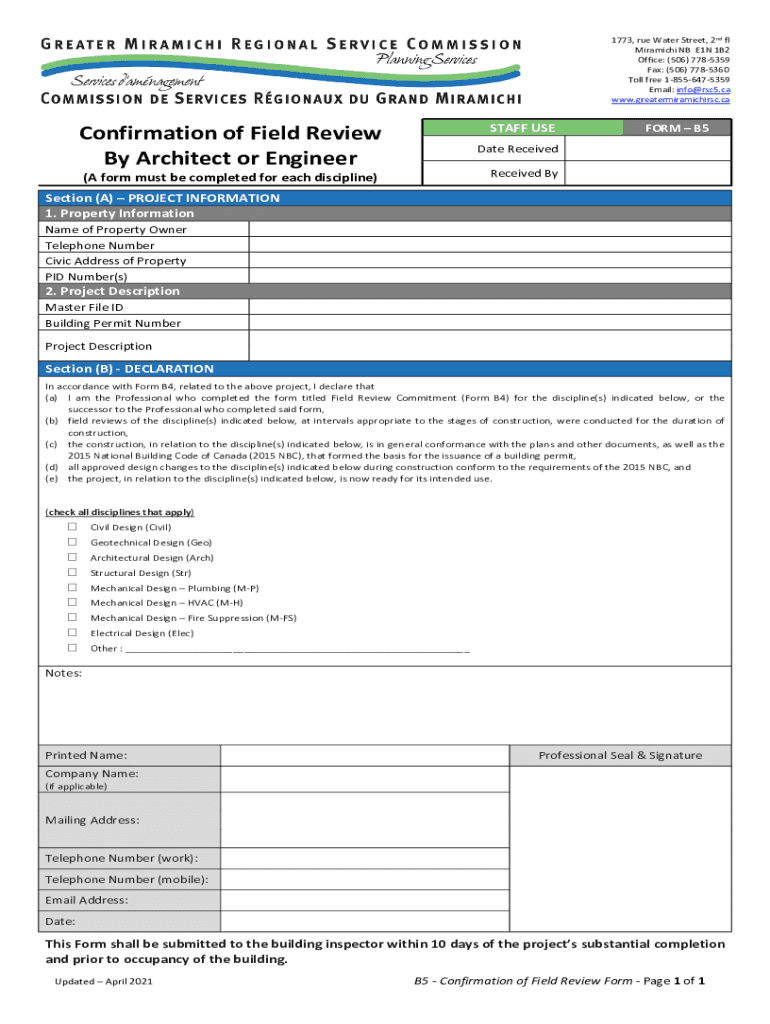 Fillable Online B5-Confirmation of Field Review Form - Feb 2021 Fax ...