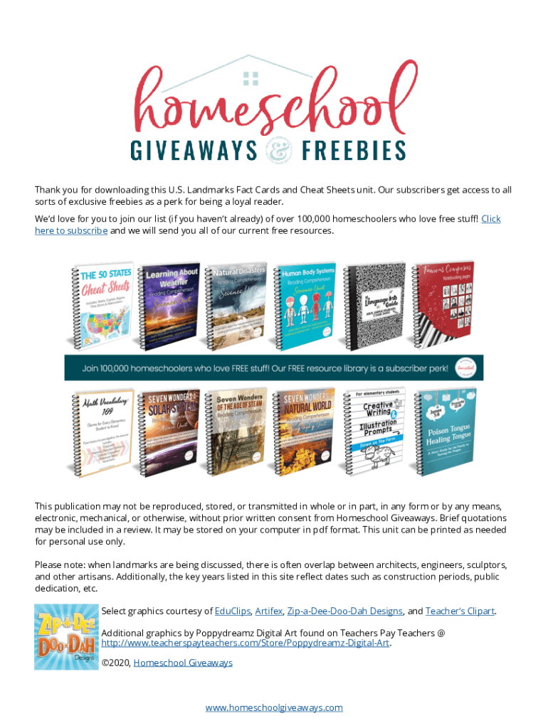 Fillable Online US Landmarks Fact Cards and Cheat Sheets Fax Email ...