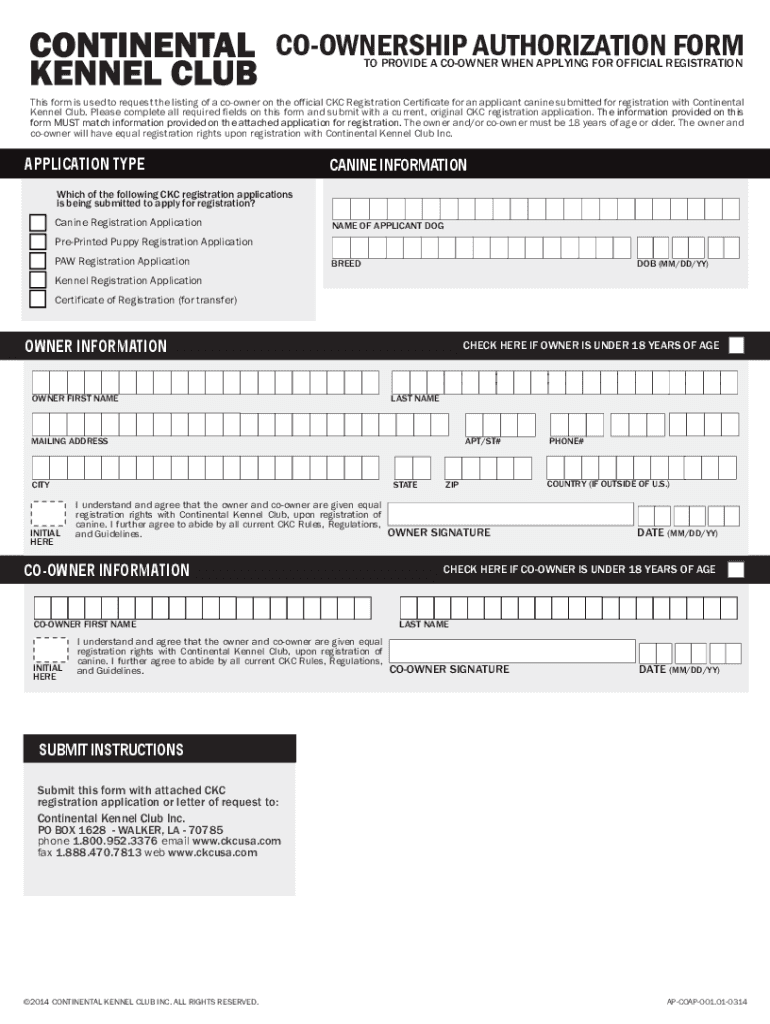 Fillable Online Co-Ownership Authorization Form (AP-COAP-001.01-0314 ...