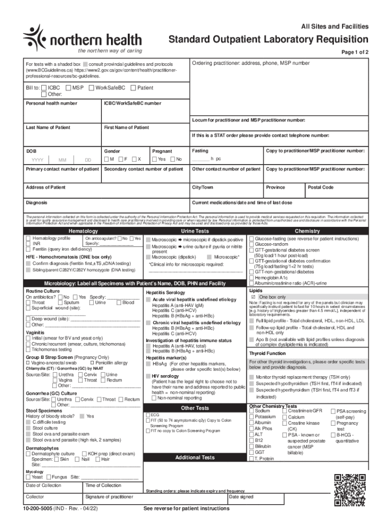 Fillable Online physicians northernhealth Laboratory Services - Niagara ...