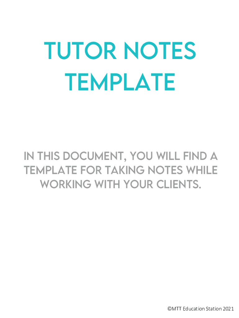 Fillable Online How to Create an Effective Template for Tutoring Notes ...