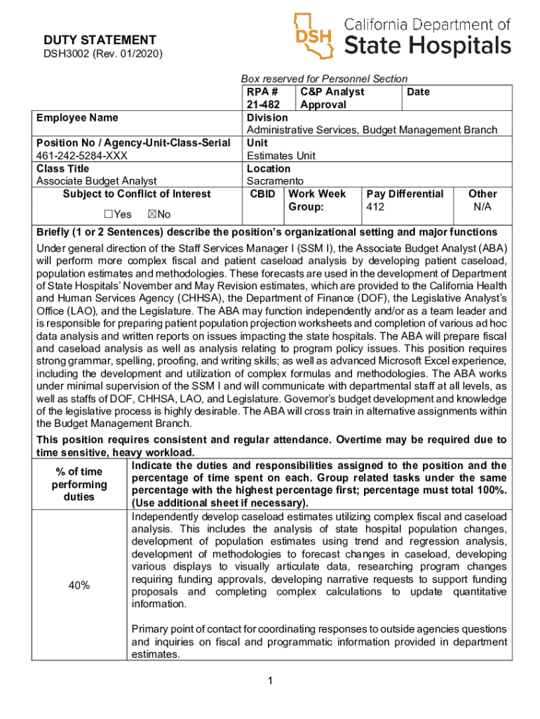 Fillable Online ABA Duty Statement Fax Email Print - pdfFiller