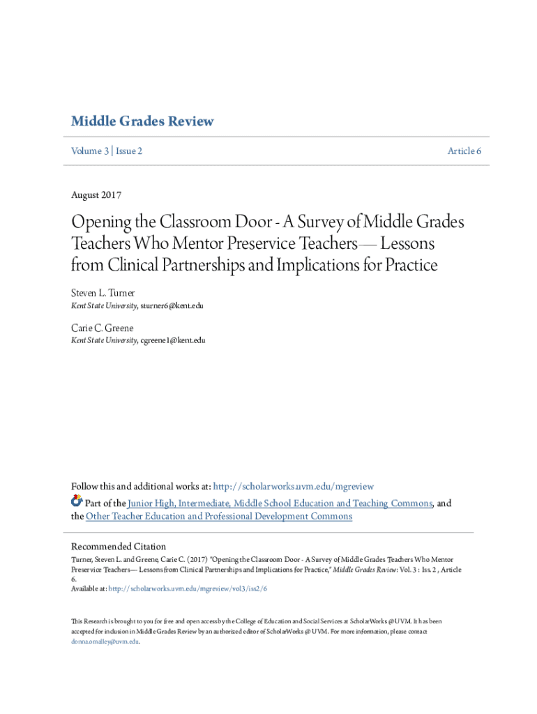 Fillable Online A Survey of Middle Grades Teachers Who Mentor ... Fax Email Print - pdfFiller
