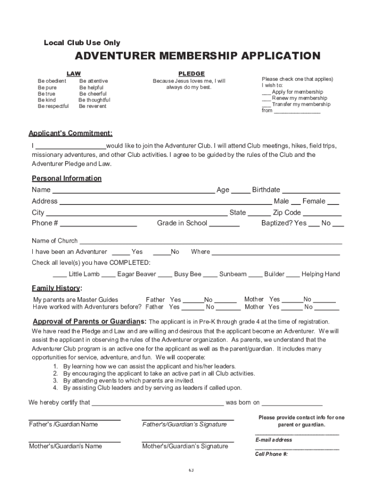 Fillable Online Adventurer form Fax Email Print - pdfFiller