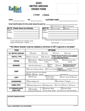 Fillable Online COMPREHENSIVE INGROUND LINER ORDERING FORM Fax Email ...