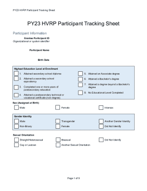 Fillable Online Program Year 2023 HVRP Participant Tracking Sheet ...