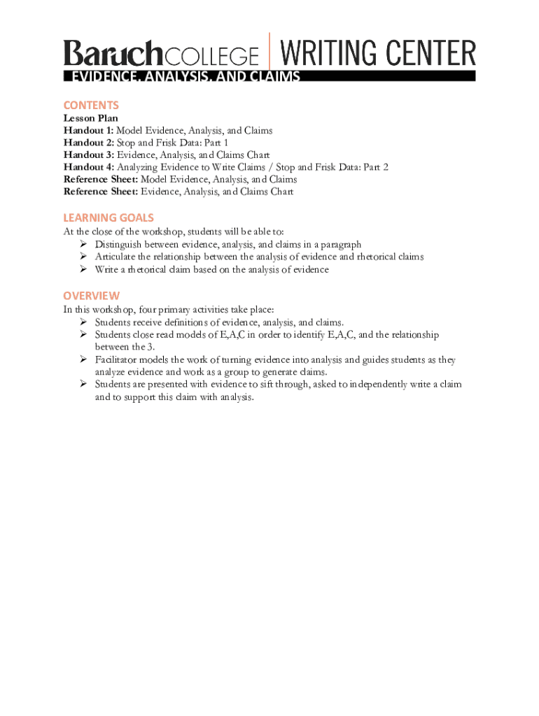 Fillable Online Lesson 9: Identifying a Claim and Analyzing Evidence ...