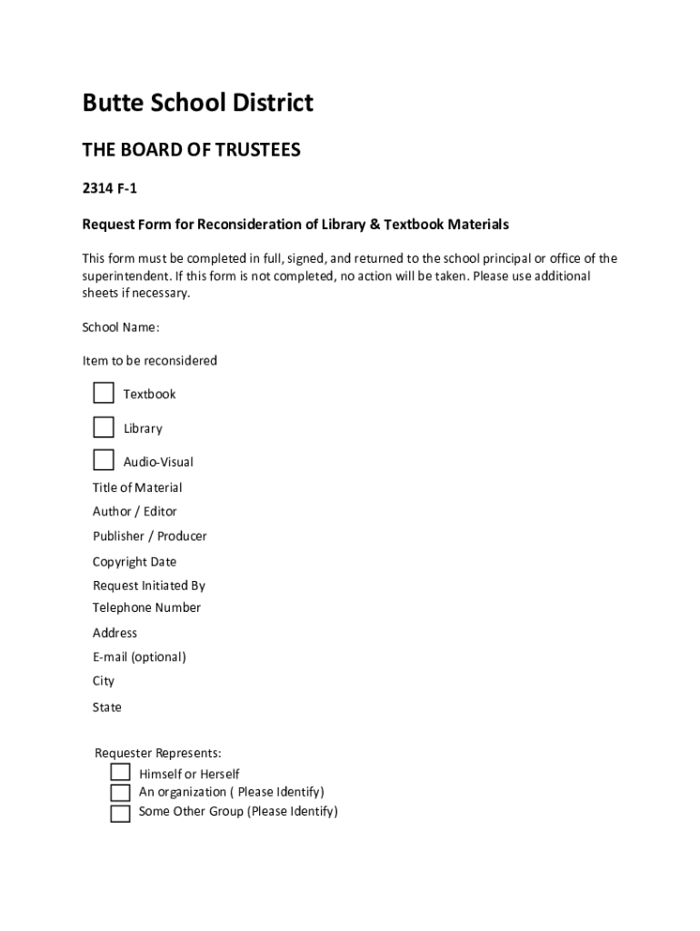 Fillable Online 2314 F-1 Request Form for Reconsideration of Library ...