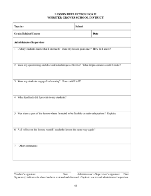 Fillable Online Lesson Reflection Form 43.doc Fax Email Print - pdfFiller