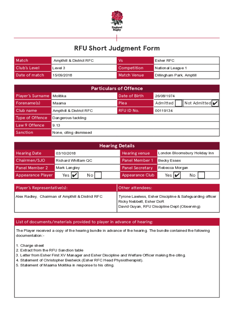 Fillable Online RFU Short Judgment Form Fax Email Print - pdfFiller